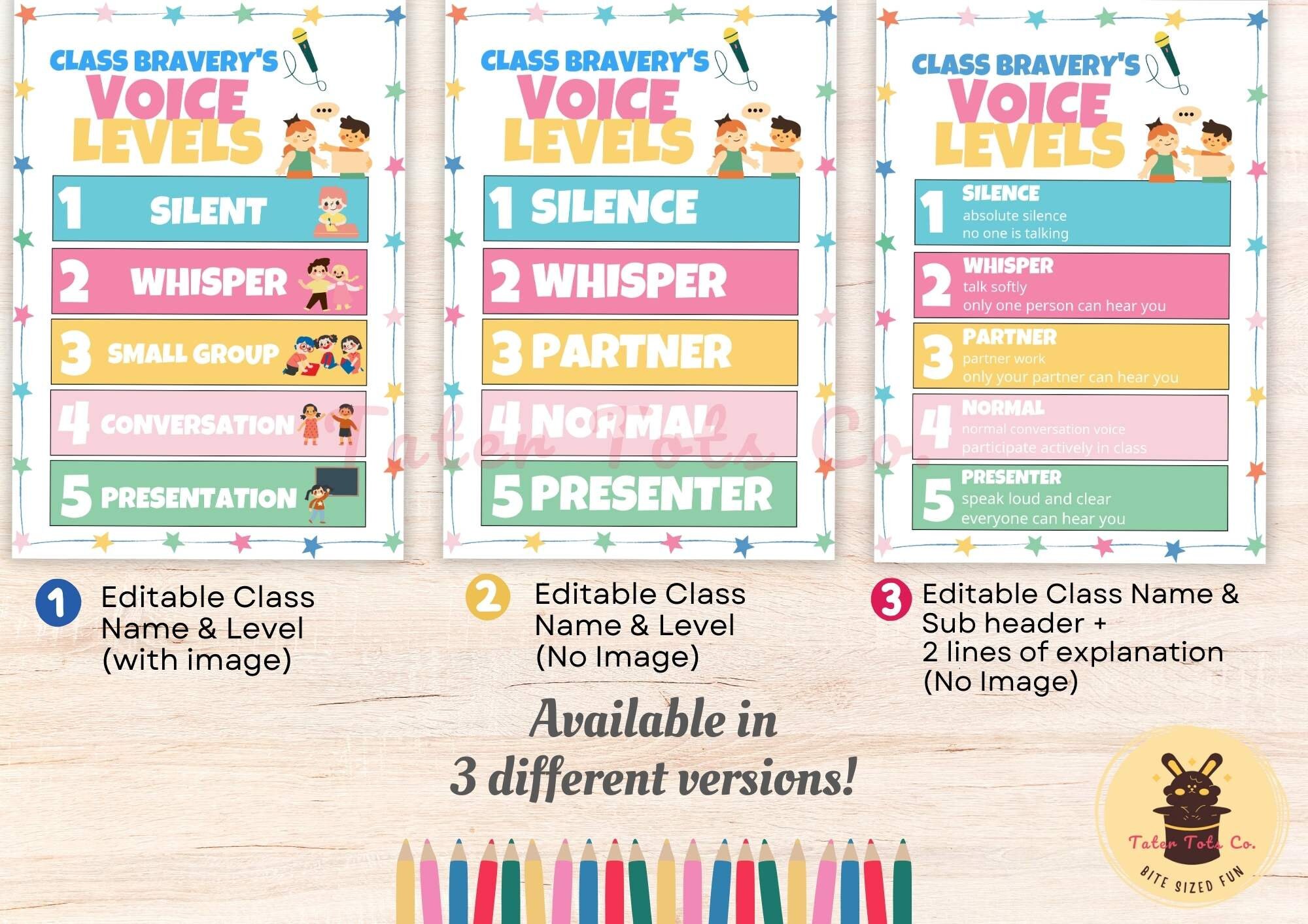 Editable Class Name and Voice Level Explanation Colorful Chart ...