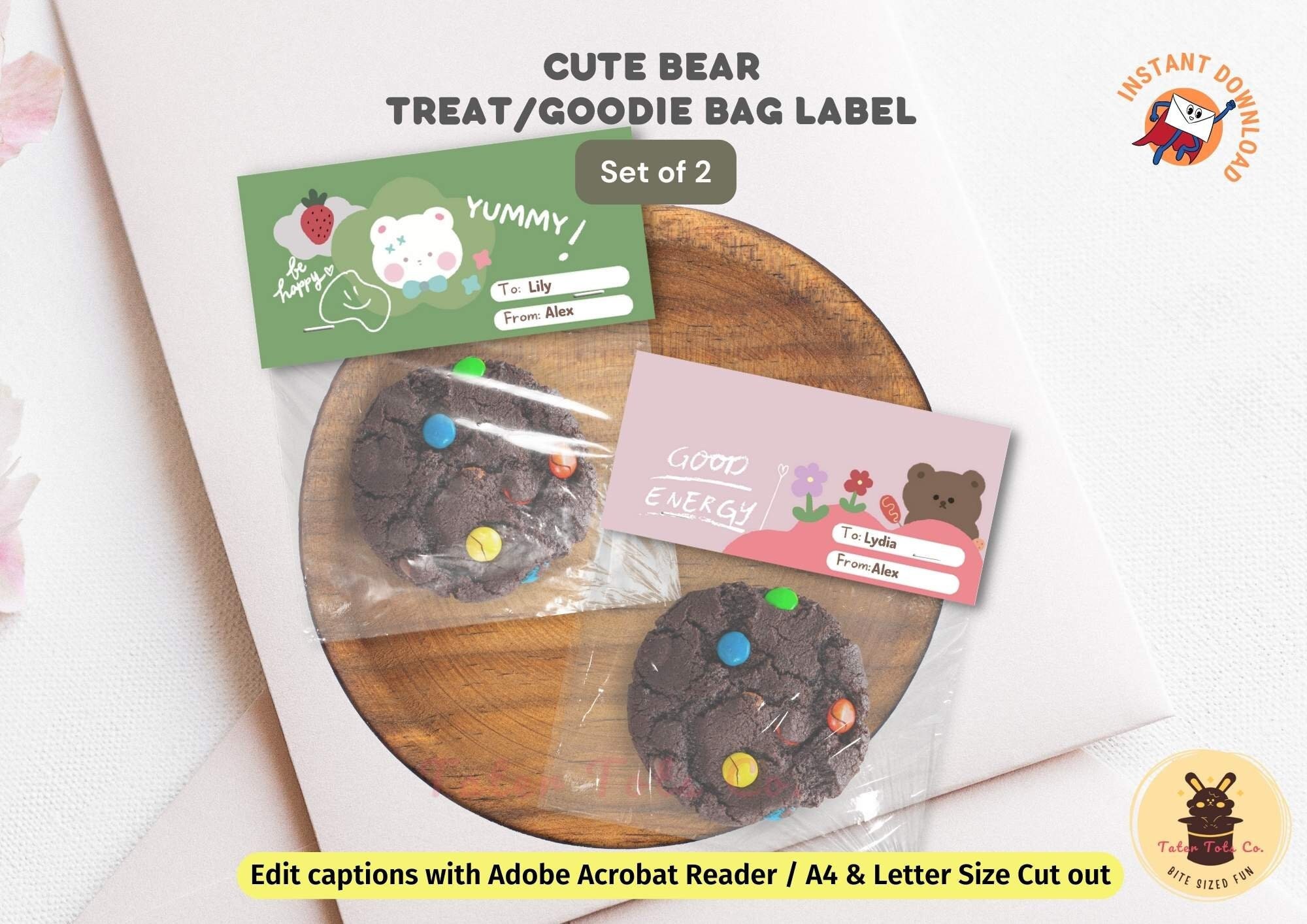 Cute Bear Editable Goodie Bag Topper Label for Small Baked Goods Party ...