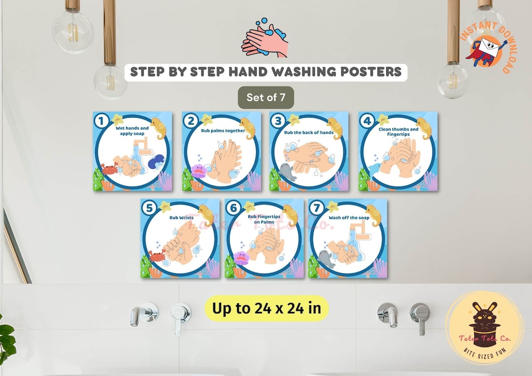 7 Step Wash Hands Sign for Preschool Toilet Training and Instructions ...