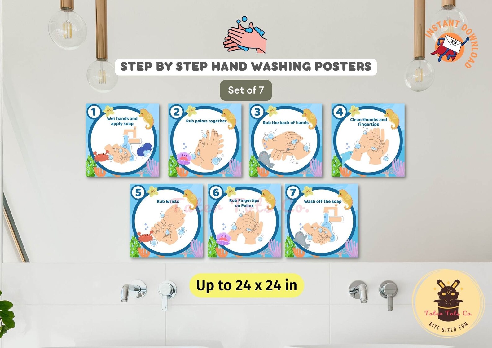 7 Step Wash Hands Sign for Preschool Toilet Training and Instructions ...