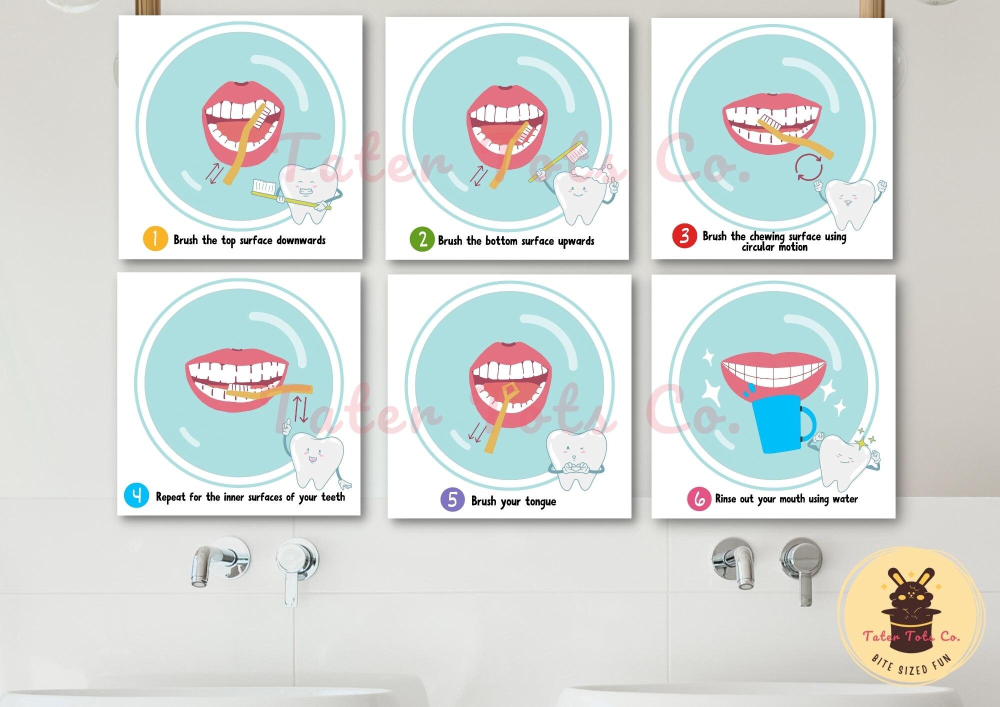6-step Simple Brush Teeth Sign for Preschool Daycare Toilet Training ...