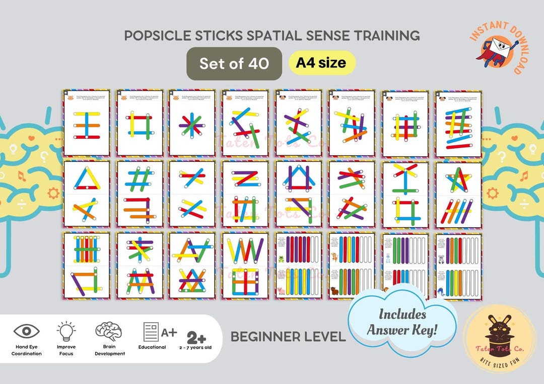 Popsicle Sticks Spatial Sense Training Beginner Level Activity Sheet ...