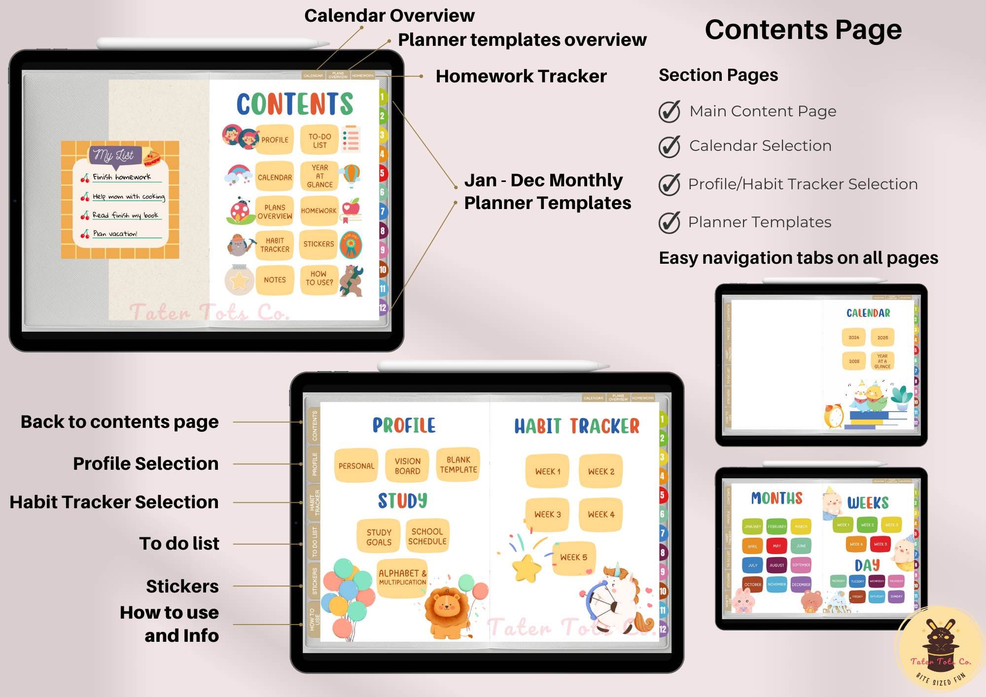 Cute Digital Kids School Planner With Sticker Bundle Goodnote File ...