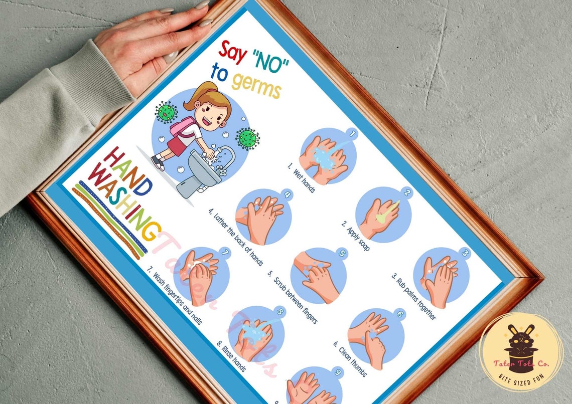 Hand Washing Poster Kids Bathroom Educational Poster, Toddler Learning ...