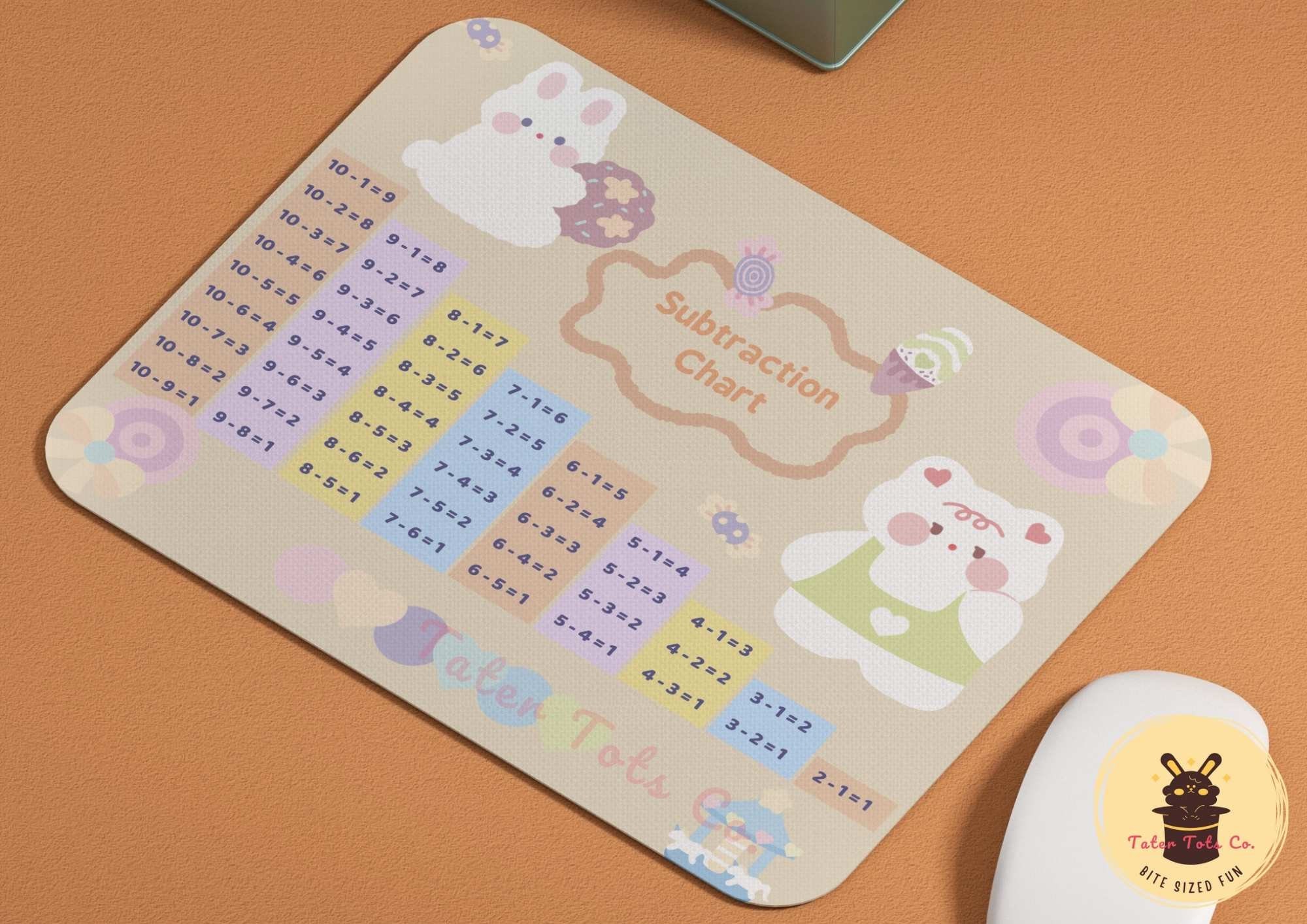 Cute Spring Bunny and Bear, Math Subtraction Numbers Chart Mousepad Png ...
