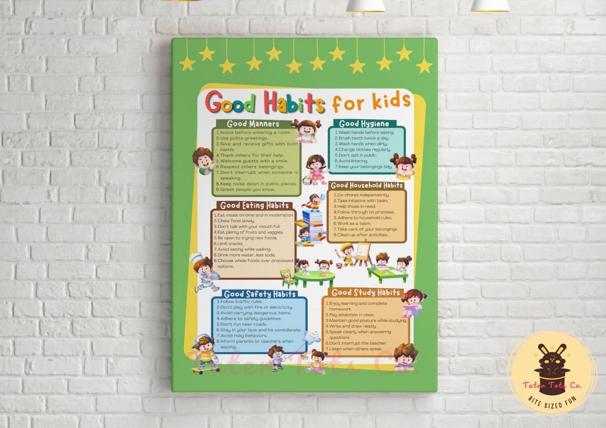 Colorful Children's Good Habits Poster Daily Routine and Manners Guide ...