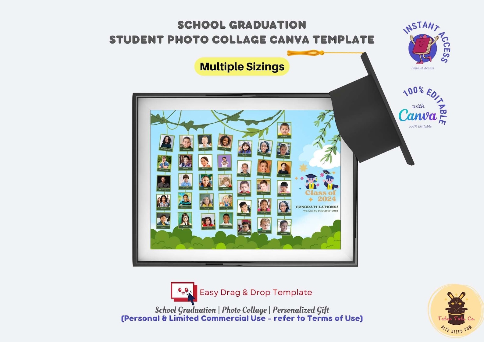 Student Graduation Photo Collage Template for School, Kindergarten, and ...