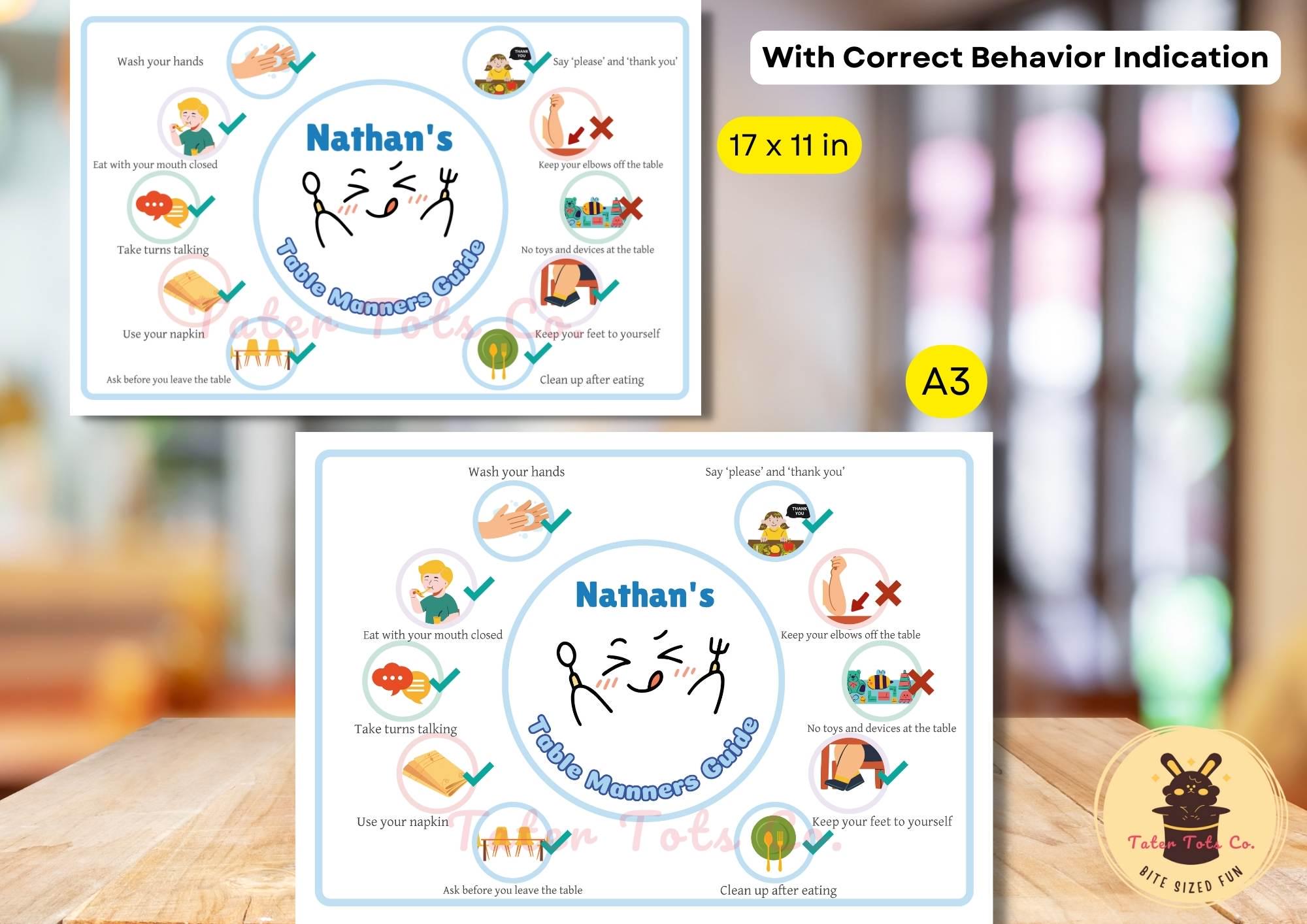 Personalized Kids’ Essential Table Manners Guide Placemat Dining and ...