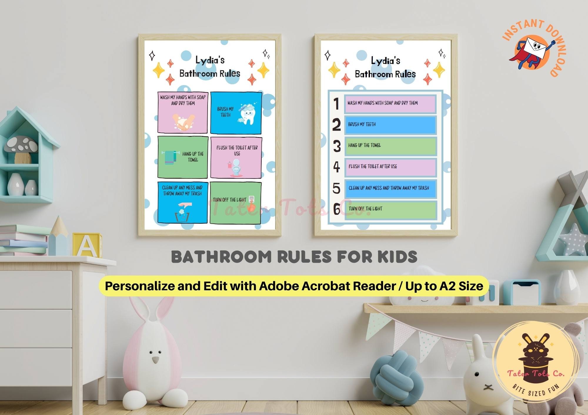 Personalized Bathroom Editable Rules, House Restroom Sign Toilet ...