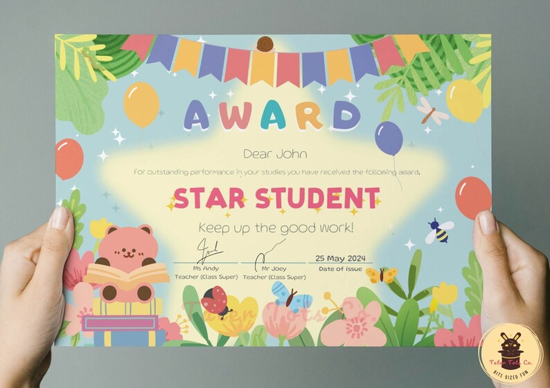 Editable Preschool or School Award Certificate Diploma Star Student ...