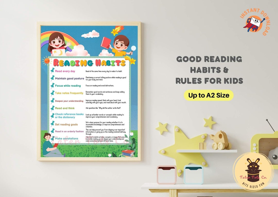 Good Reading Habits Poster for Kids Encourage Healthy and - Etsy