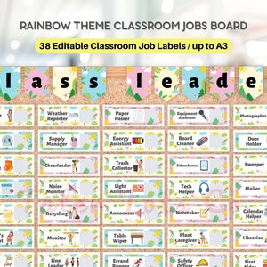 Classroom Job Leaders Board Pastel Rainbow, Decoration and Bunting ...