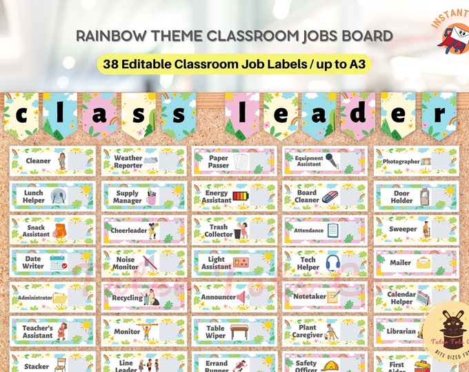 Classroom Job Leaders Board Pastel Rainbow, Decoration and Bunting ...