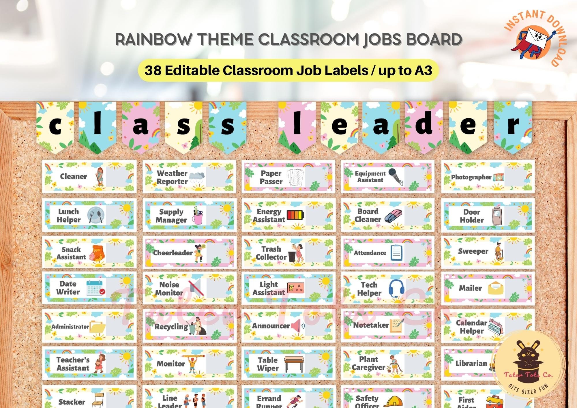 Classroom Job Leaders Board Pastel Rainbow, Decoration and Bunting ...