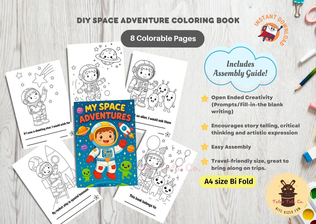 Space Adventure Coloring Book: DIY Story for Kids (printable PDF ...