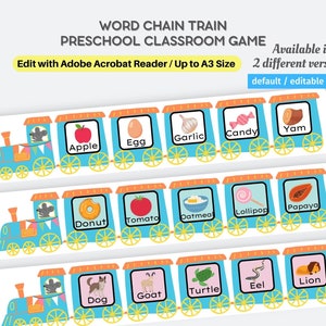Word Chain Train Game: Preschool Classroom Printable Fun Vocabulary ...