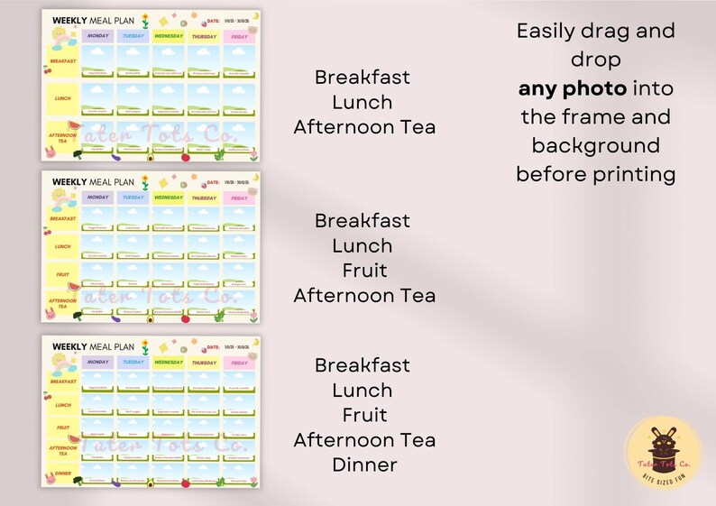 Daycare Weekly Meal Plan With Food Picture: Canva Template for ...