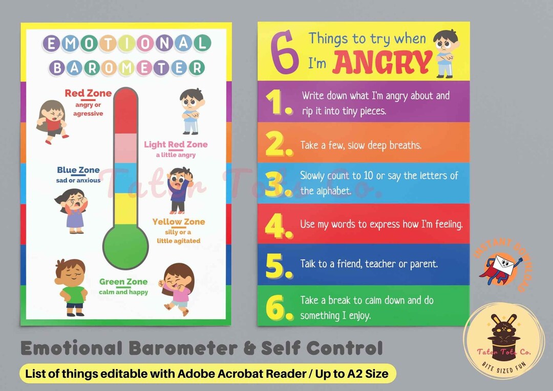 Zones of Emotional Regulation Self Control Posters Calm Down - Etsy