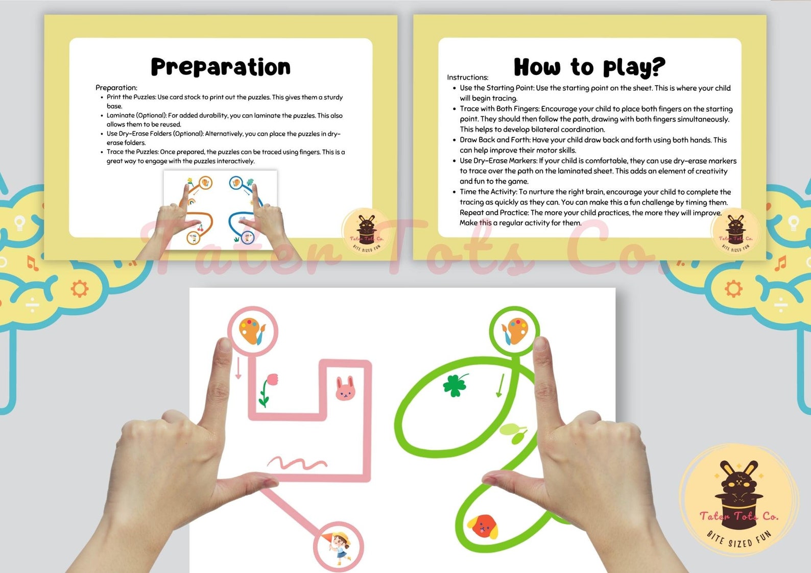 Double Doodle Bilateral Finger Mazes, Colorful and Cute Theme ...