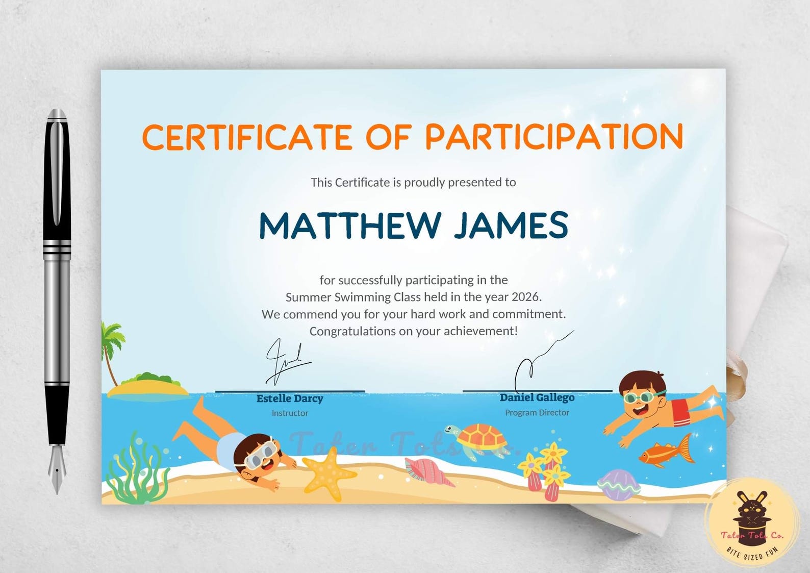 Swimming Award Completion Certificate, Skill Achievements, Safety ...