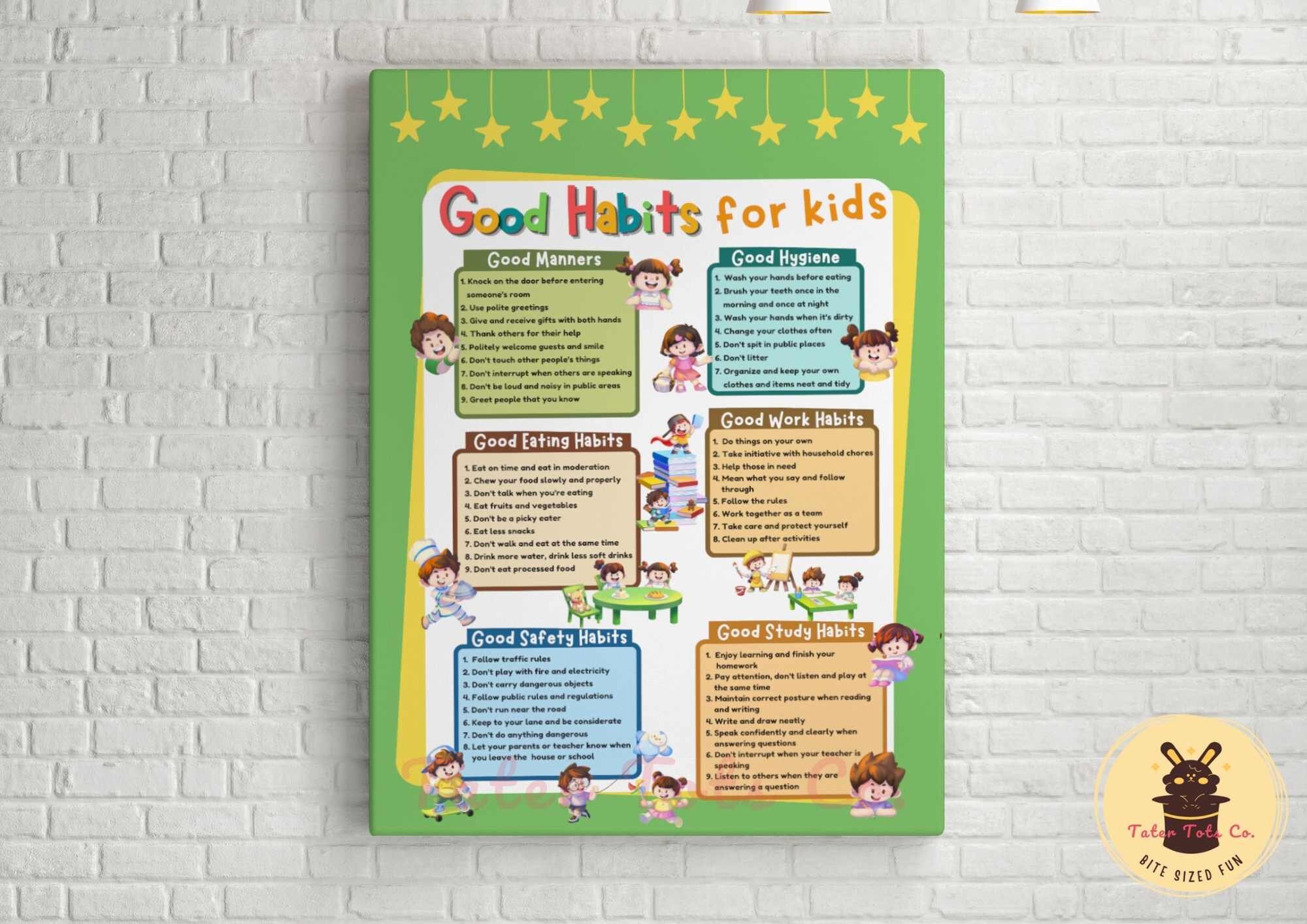 Cute Kids Daily Routine Good Habits and Behavior Chart Poster for Study ...