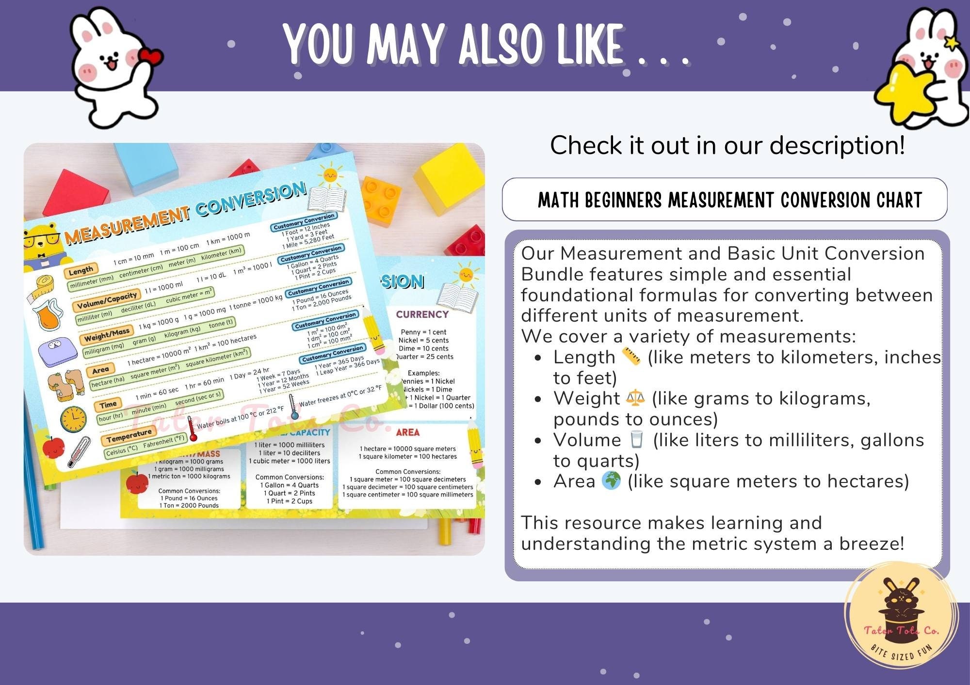 Simple Measurement Conversion Chart With Unit and Metric Flashcard ...