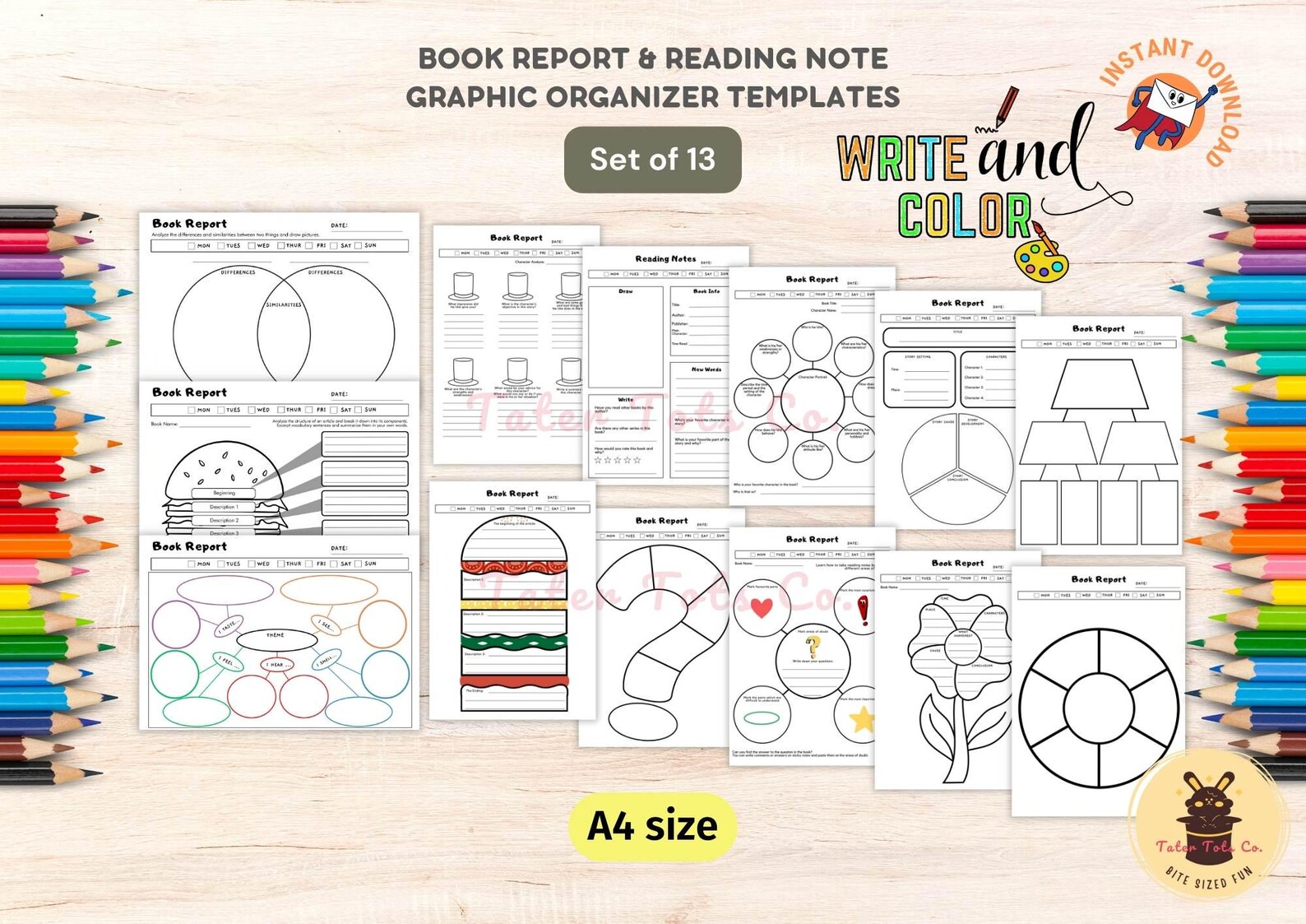 Book Report and Reading Note Graphic Organizer Templates Bundle ...