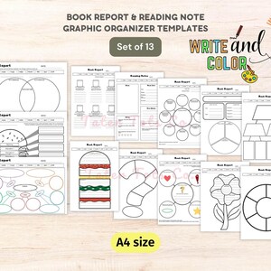 Book Report and Reading Note Graphic Organizer Templates Bundle ...
