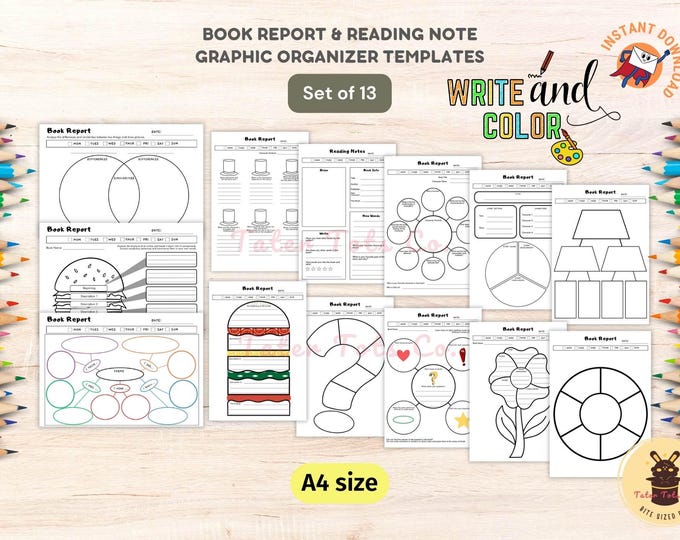 Book Report and Reading Note Graphic Organizer Templates Bundle ...