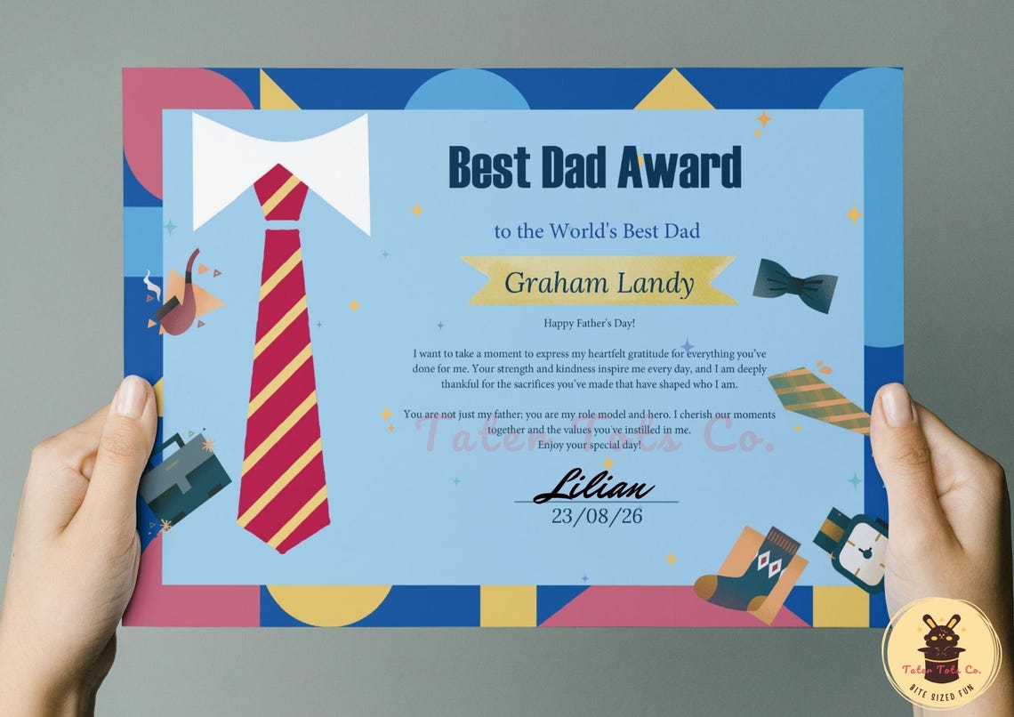 Best Dad Award Certificate - World's Best Father, Father's Day Gift ...