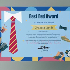 Best Dad Award Certificate - World's Best Father, Father's Day Gift ...