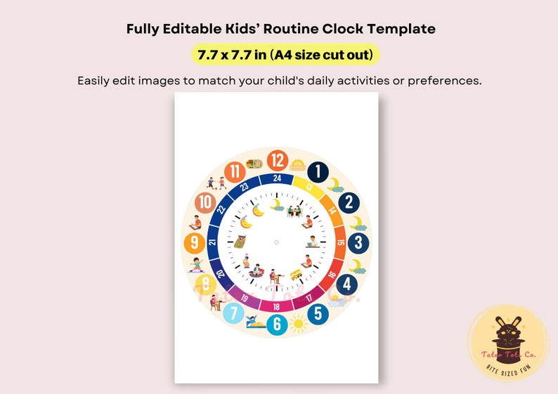 Custom DIY 24-hour Routine Clock Template for Kids: Dual Time Teaching ...
