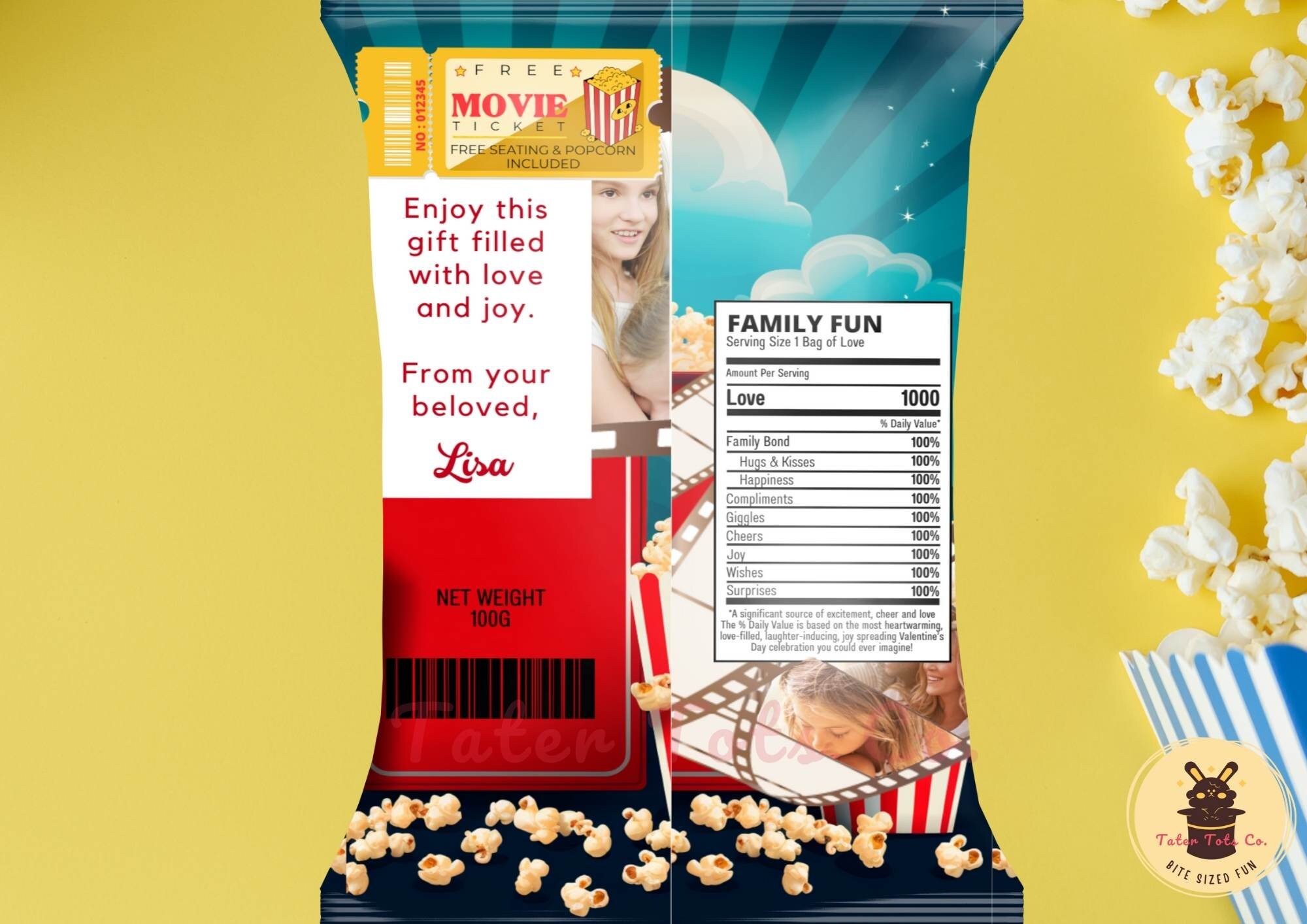 Family Movie Night Photo Collage Frame Cinema Popcorn Background Chip ...