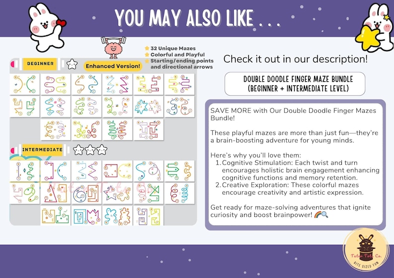 Double Doodle Bilateral Finger Mazes Cute Animal Theme Beginner and ...