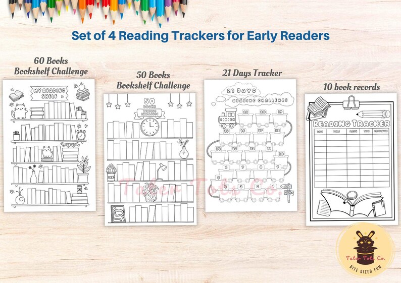 Reading Habit Trackers Bookshelf Early Reader Bundle | Printable Kids ...