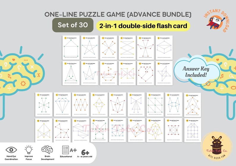 One-line Stroke Continuous Line Puzzle Game (advanced Bundle) - Set of ...