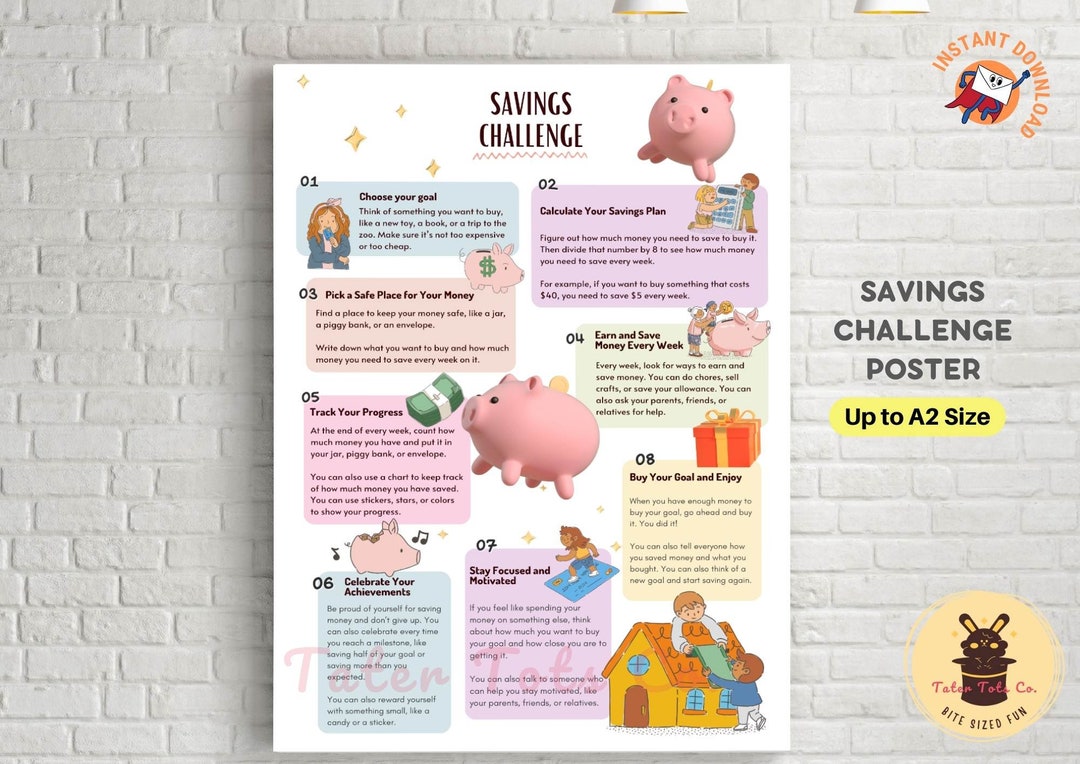 Savings Challenge on How to Save Money Poster Infographic for Teaching ...