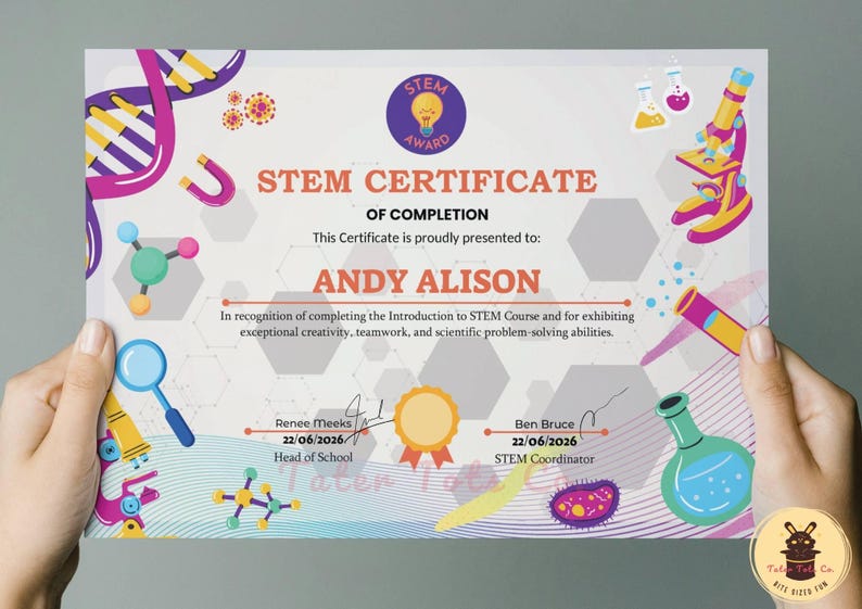 STEM Award Certificate Template: Printable Science Achievement for Kids ...