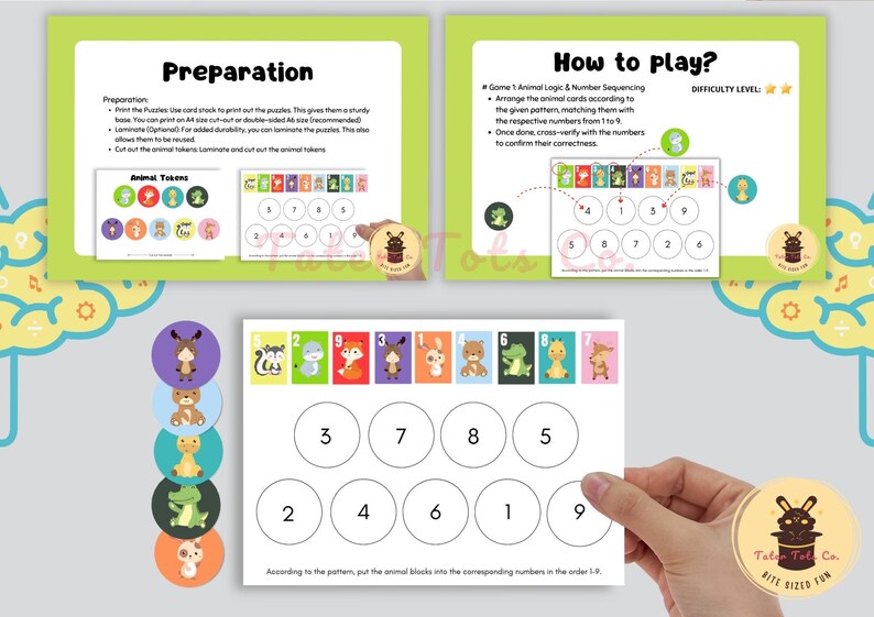 Animal Logic Matching Numbering Sequence Flash Card Game - Preschool ...