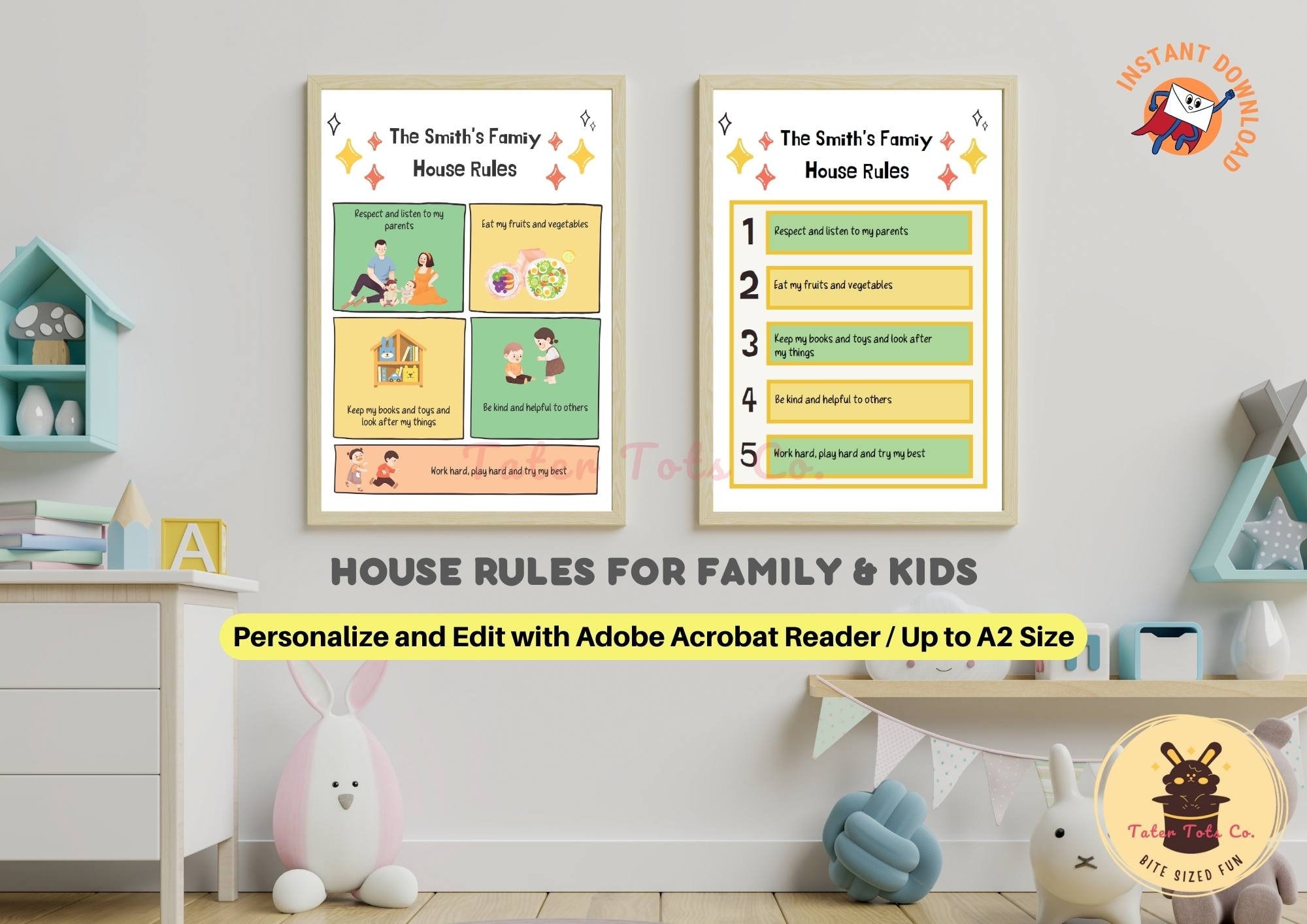 House Rules Personalized Family Name, Editable Template for Toddlers ...