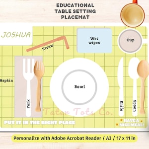 Personalized Educational Table Setting Placemat for Kids Mannerism ...