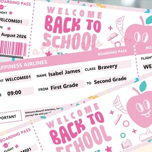 Welcome Back to School Editable Boarding Ticket - Pink Retro Groovy ...