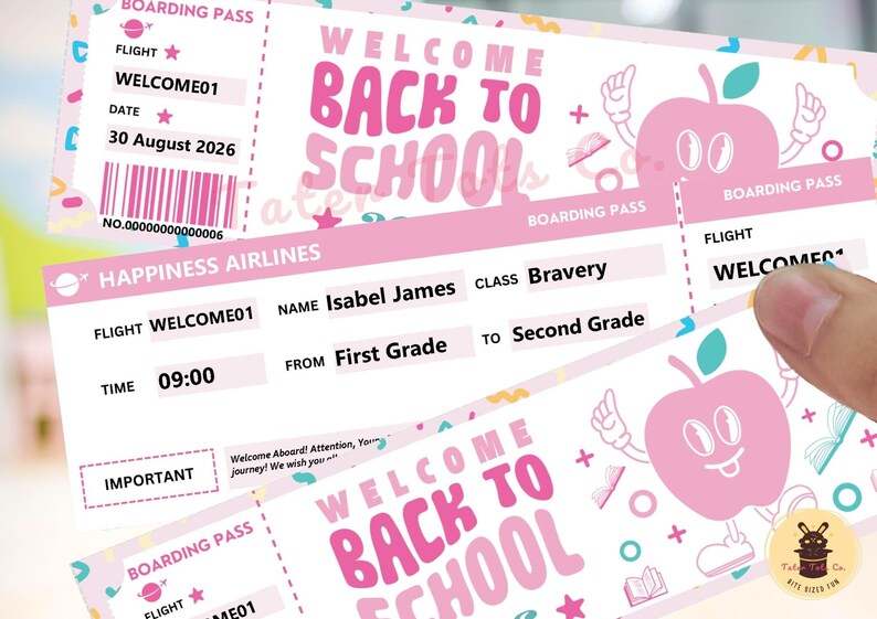 Welcome Back to School Editable Boarding Ticket - Pink Retro Groovy ...