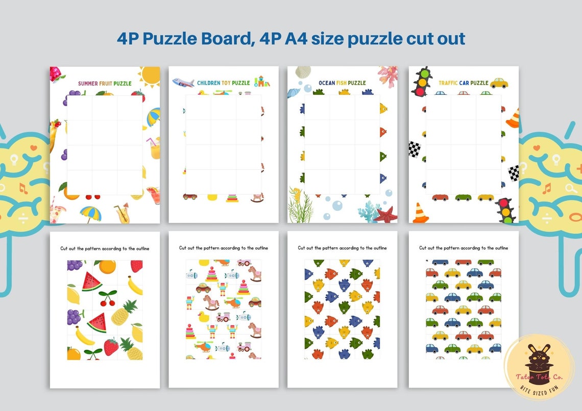 Printable 3x4 Square Grid Puzzle Patterns and Board Set of 4 Part 1 ...