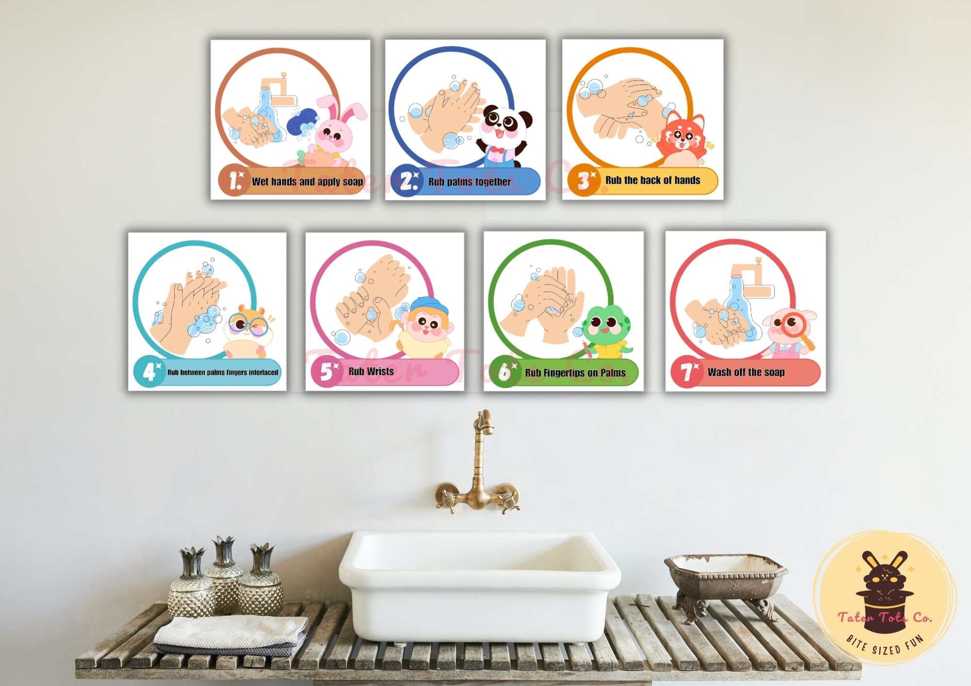 Step-by-step Kids Hygiene Posters for Tooth Brushing and Hand Washing ...