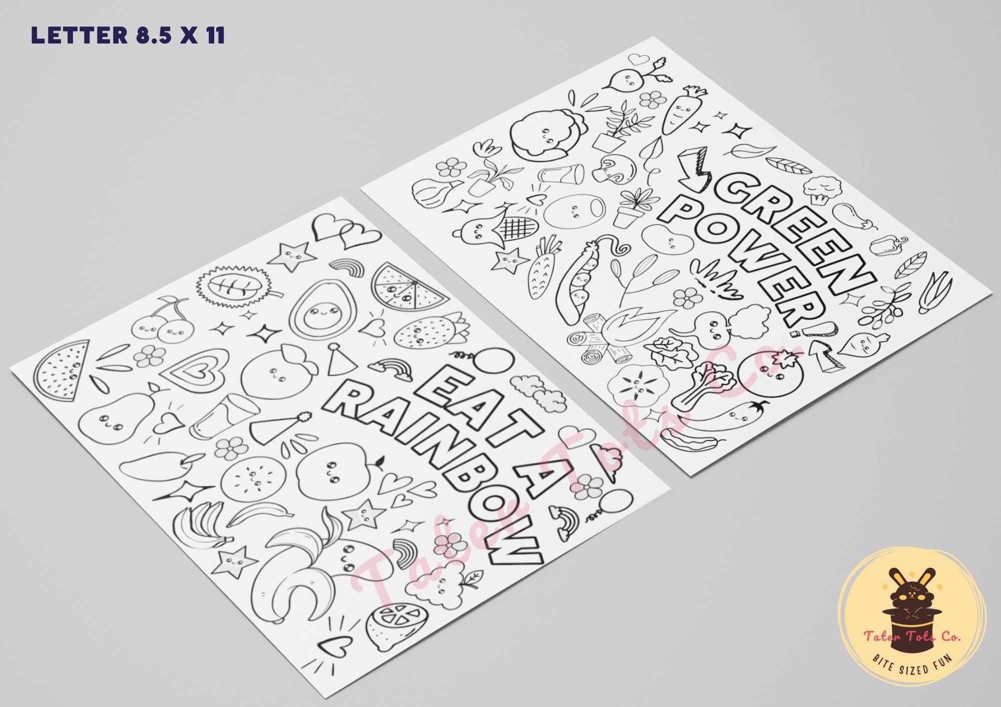 Large Coloring Sheets Bundle Cute Food Doodle Patterns Kids Activity ...