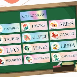 Astrology Classroom Bulletin Board: Zodiac Star Signs With Cute Animal ...