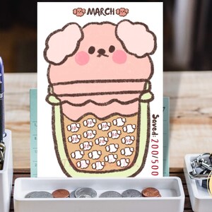 Printable 12 Months Savings Challenge: Cute Bubble Tea Animals Hand ...