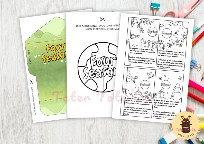 Four Seasons Craft: Printable Foldable Coloring Activity for Kids With ...