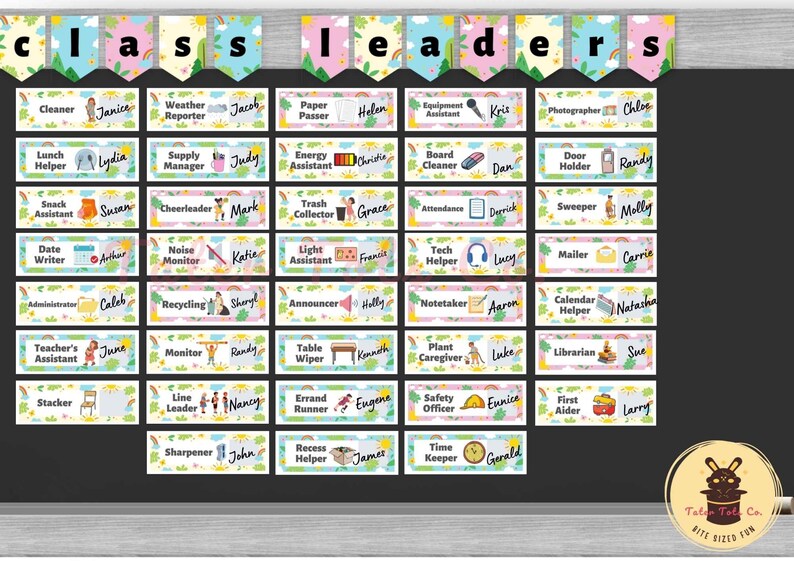 Classroom Job Leaders Board Pastel Rainbow, Decoration and Bunting ...